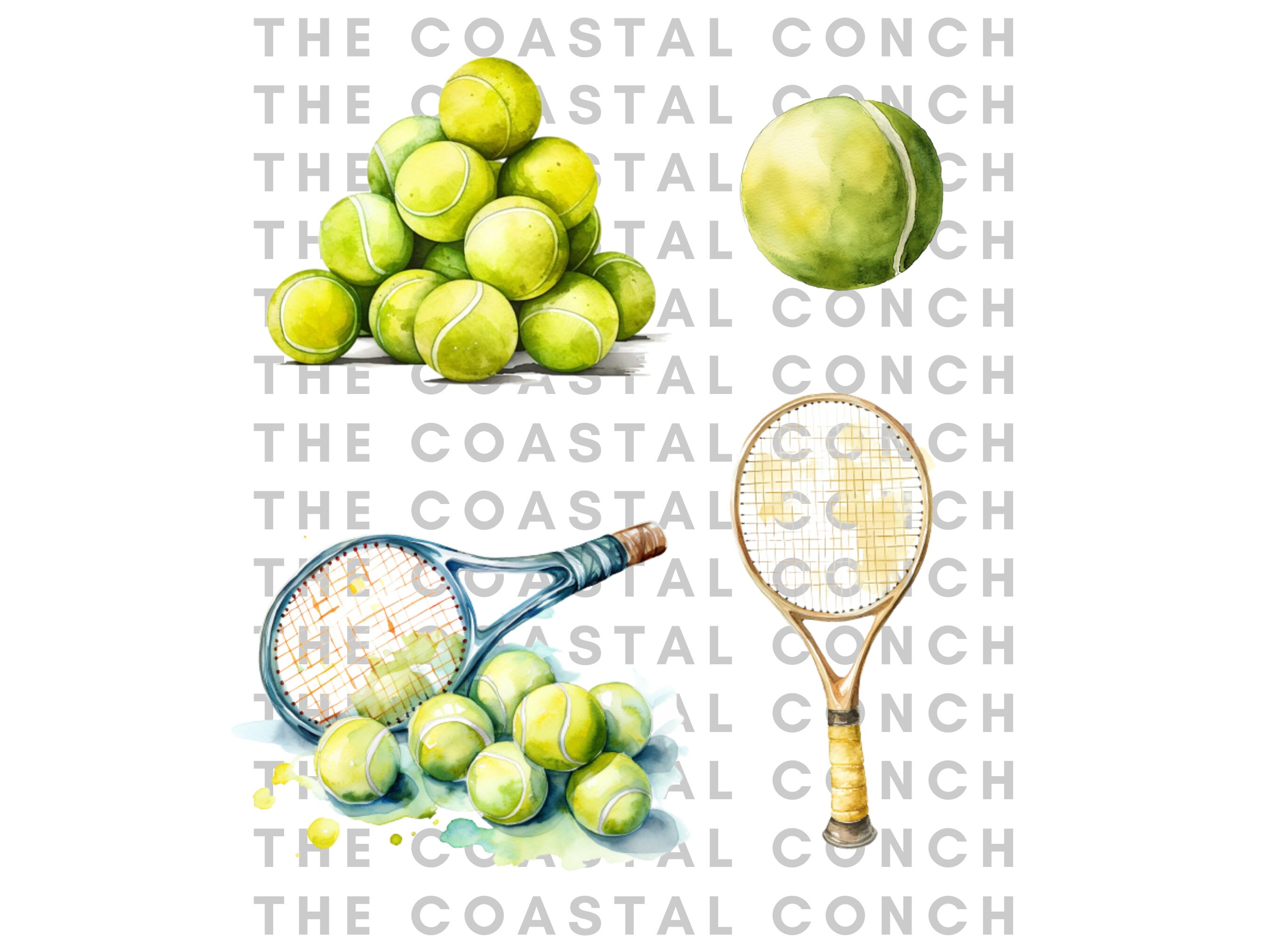 Watercolor Tennis Clipart- 20 Transparent Background PNG Commercial Use ...