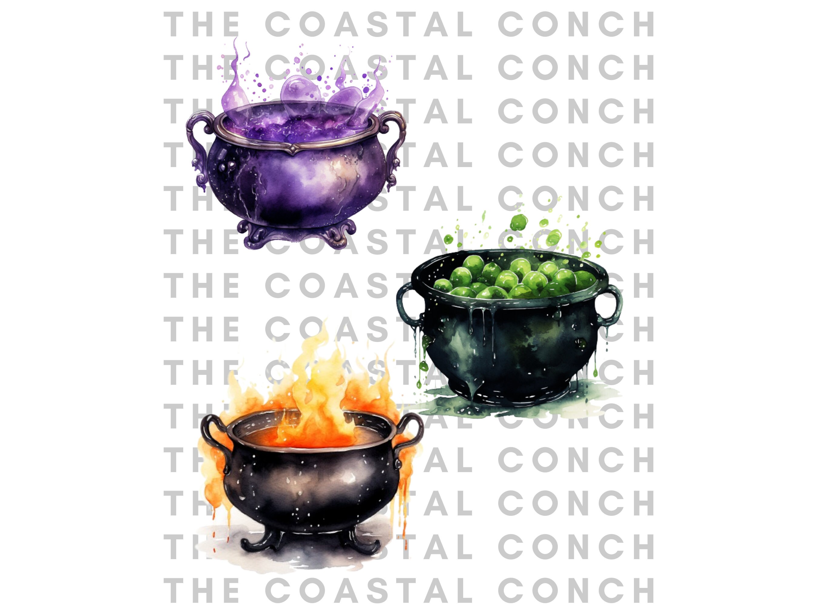 Spooky Watercolor Cauldron Clipart- 20 Transparent Background PNG ...