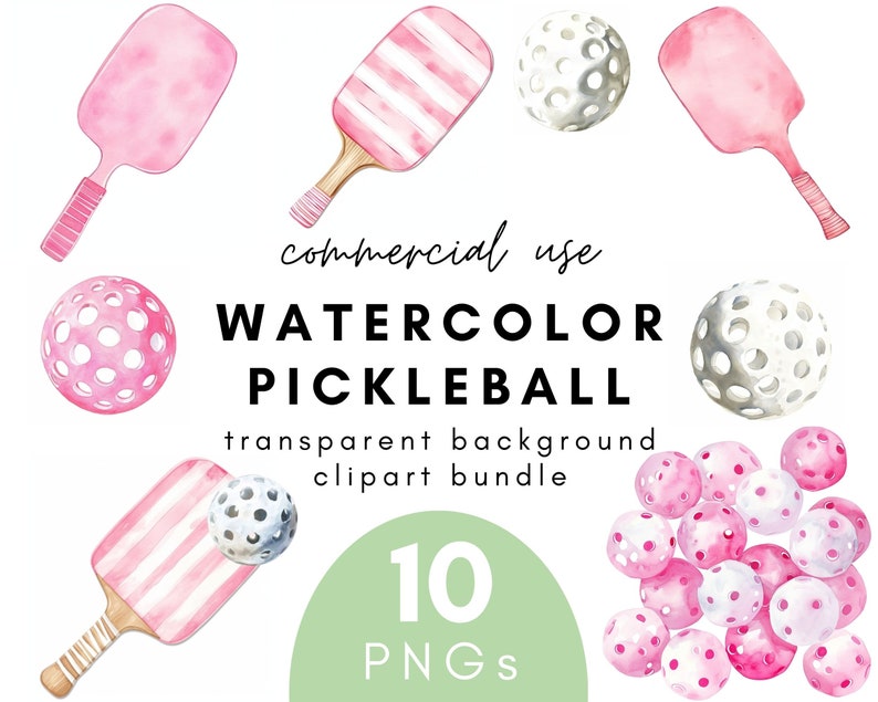 Pink Watercolor Pickleball Clipart- 10 Transparent Background PNG ...