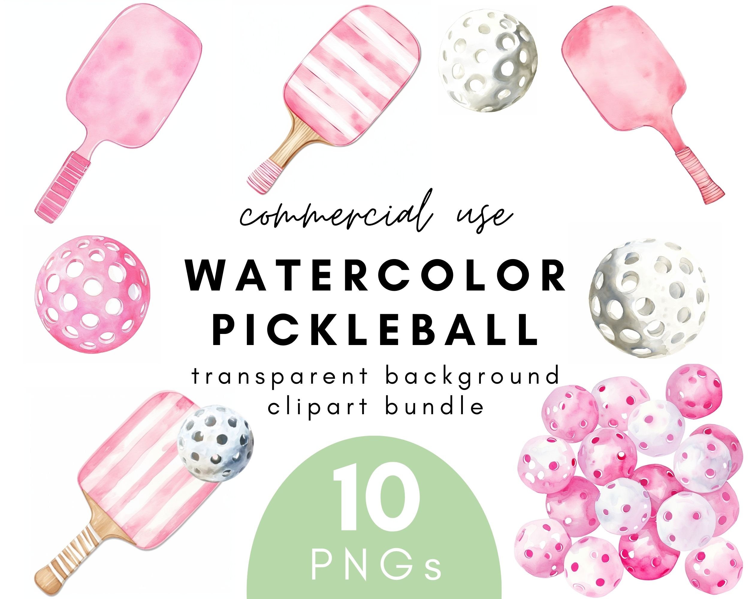 Pink Watercolor Pickleball Clipart- 10 Transparent Background PNG ...