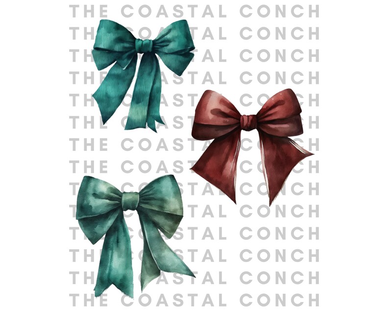 Watercolor Christmas Bow Clipart- 20 Transparent Background PNG ...