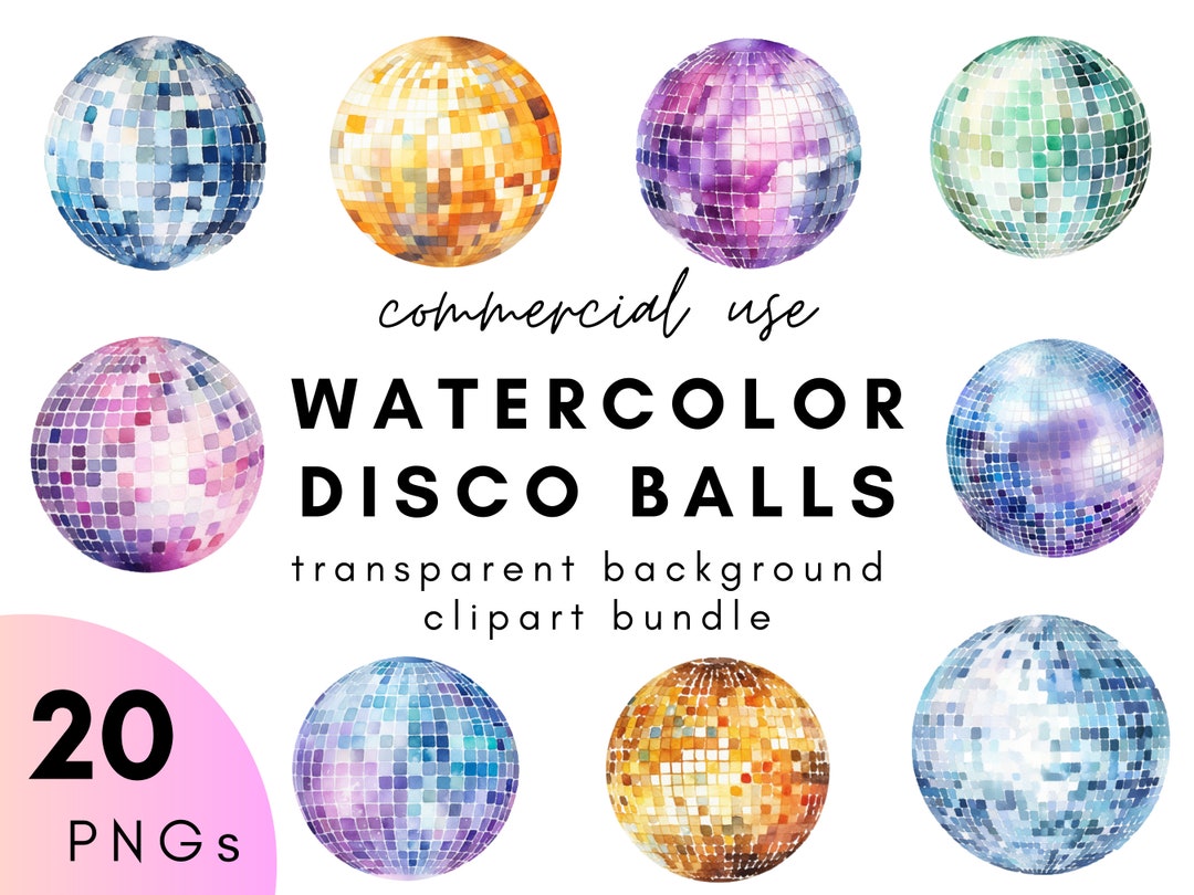 Watercolor Disco Ball Clipart 20 Transparent Background PNG - Etsy