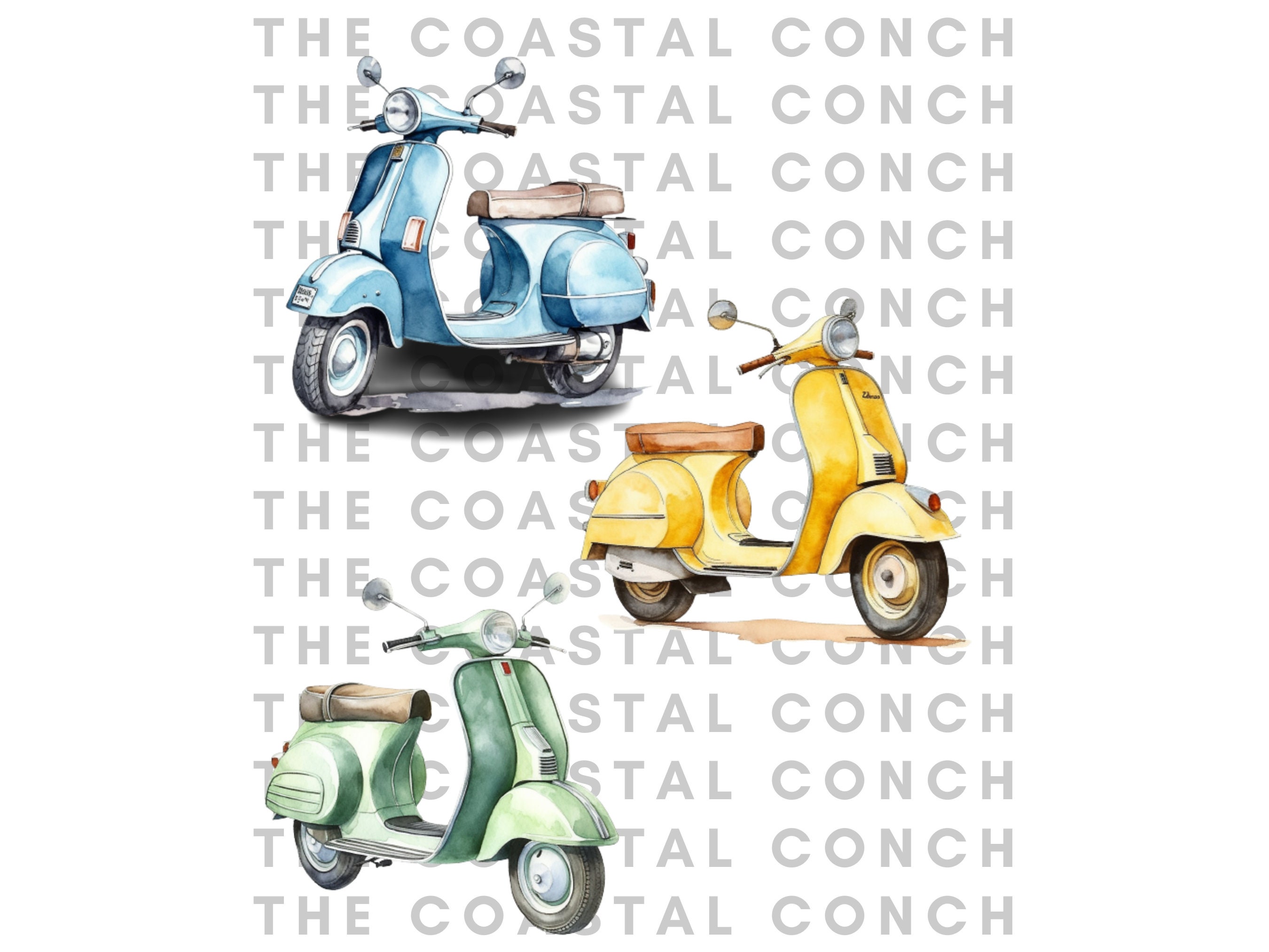 Vintage Watercolor Vespa Clipart- 20 Transparent Background PNG ...