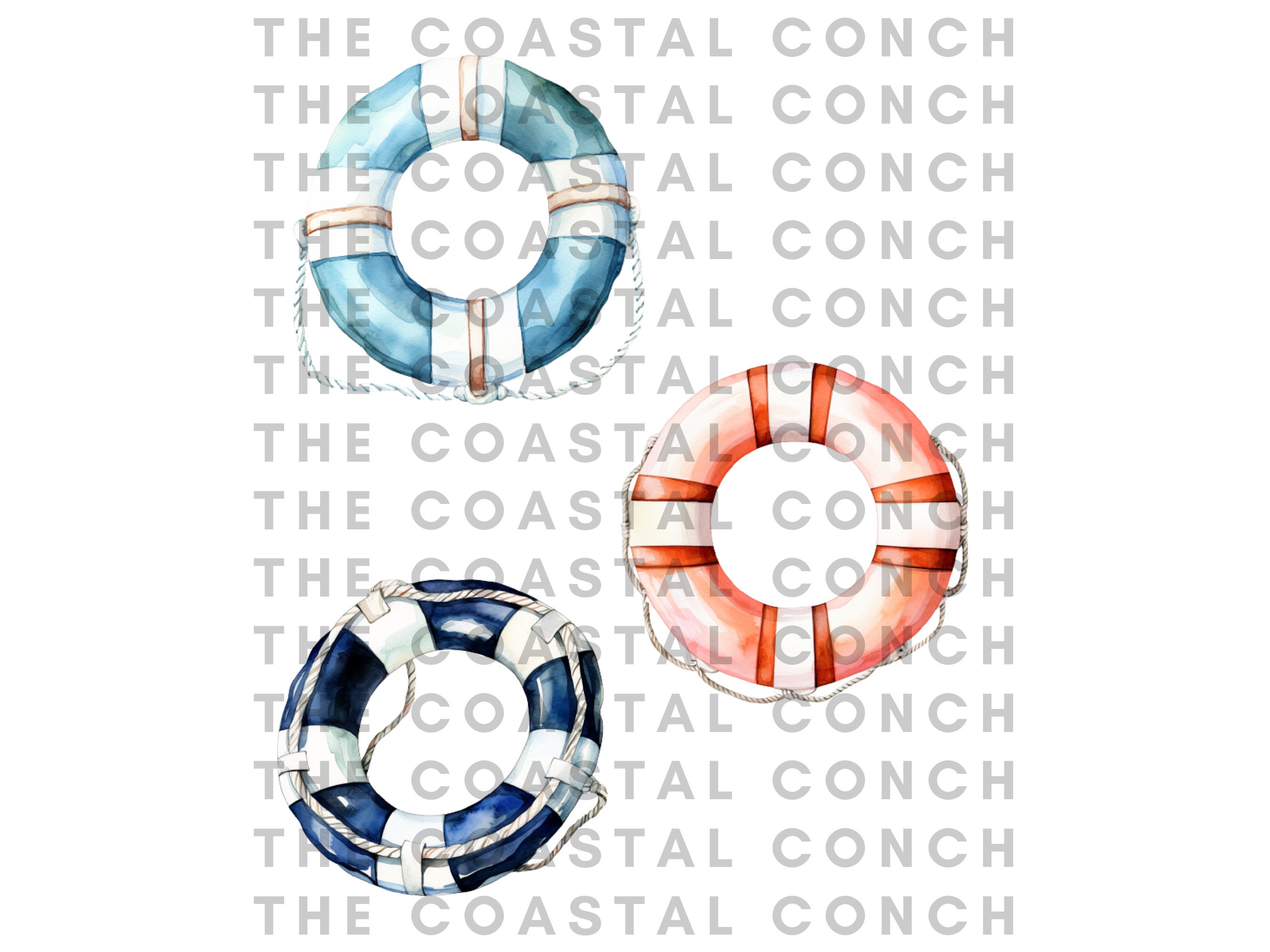 Nautical Watercolor Life Preserver Clipart- 20 Transparent Background ...