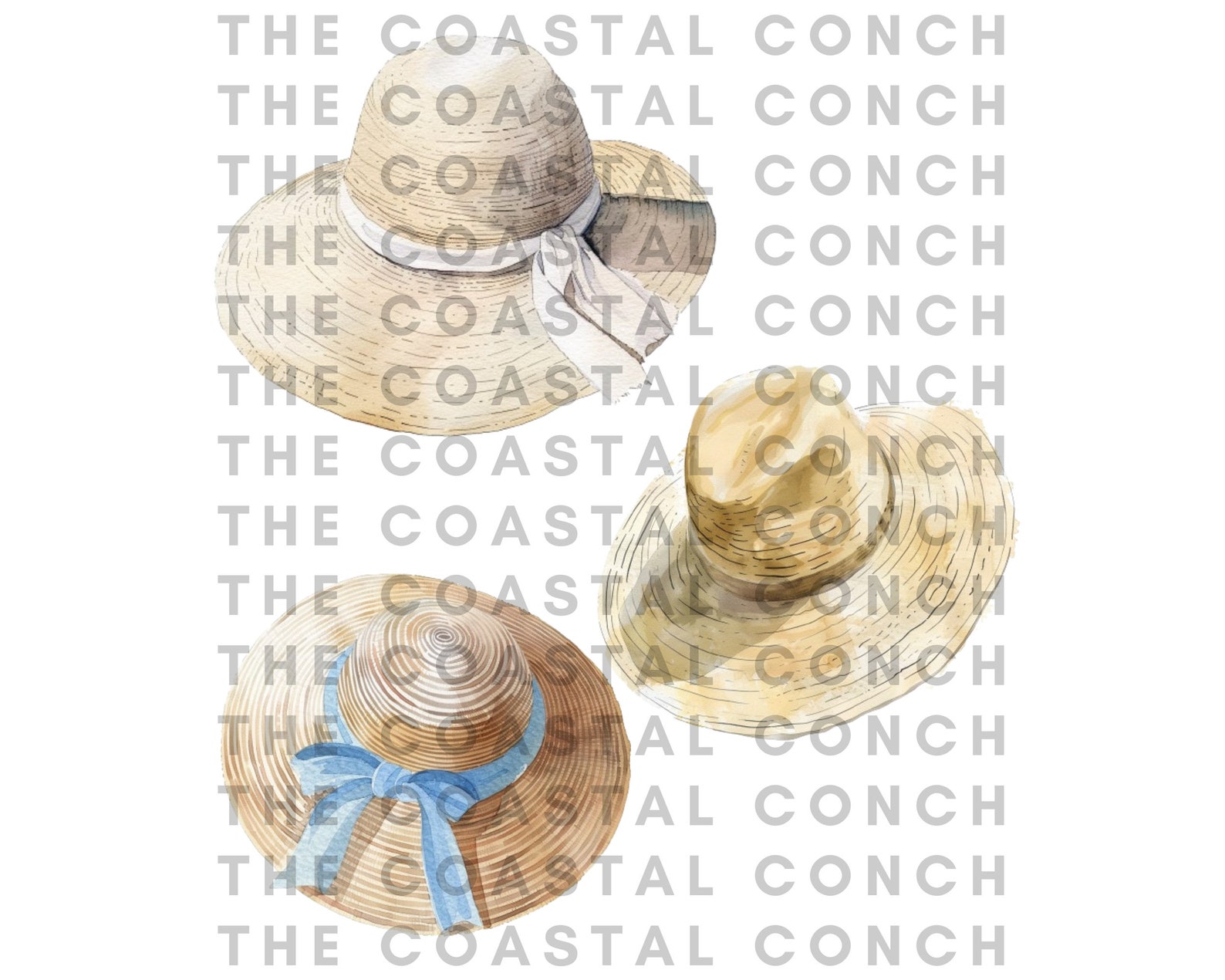 Watercolor Summer Hat Clipart- 20 Transparent Background PNG Commercial ...