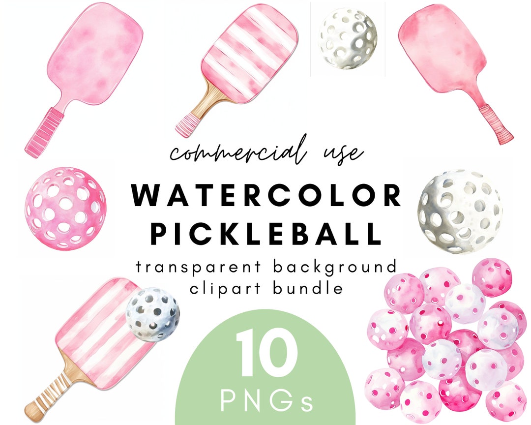 Pink Watercolor Pickleball Clipart 10 Transparent Background PNG ...