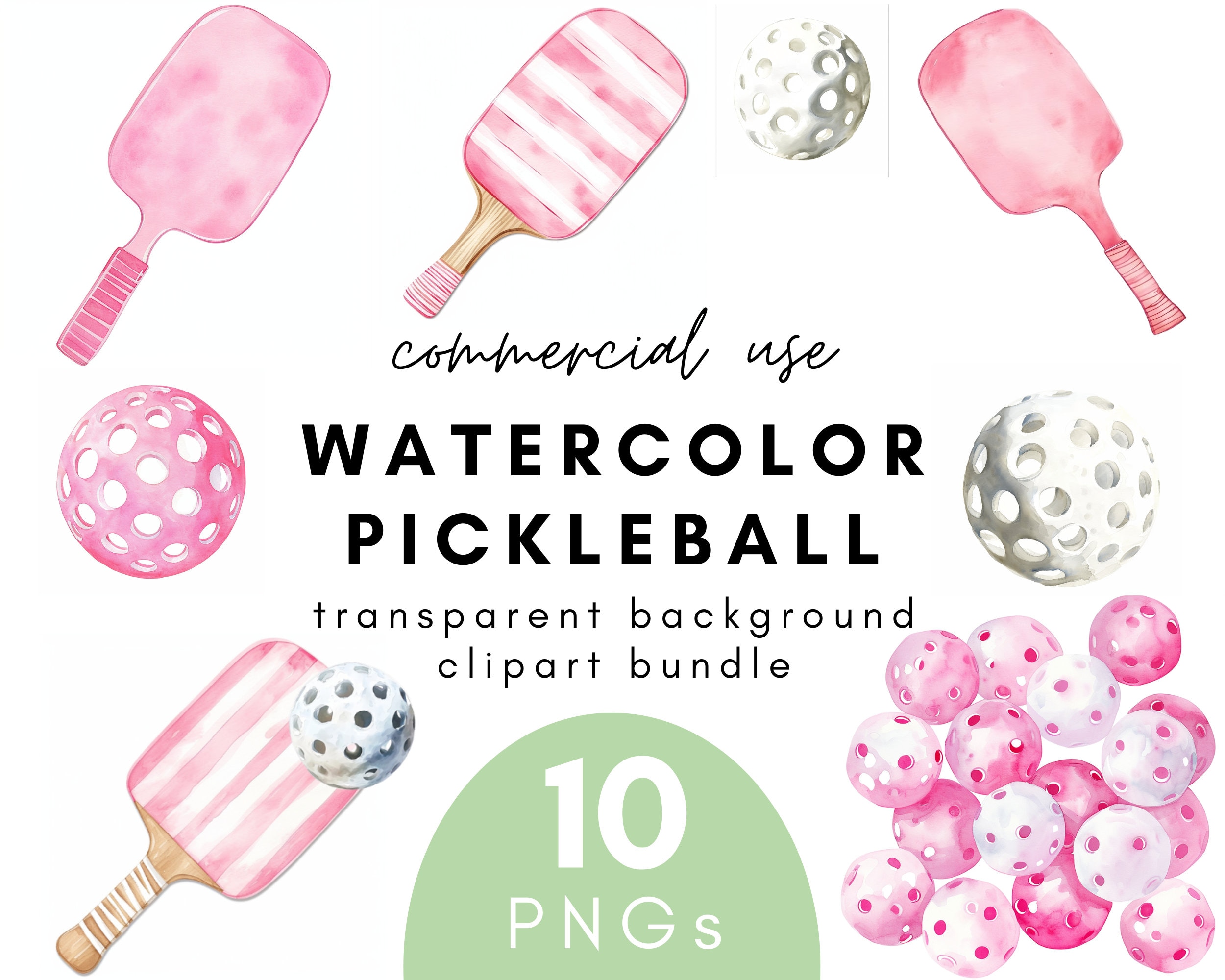Pink Watercolor Pickleball Clipart 10 Transparent Background PNG ...