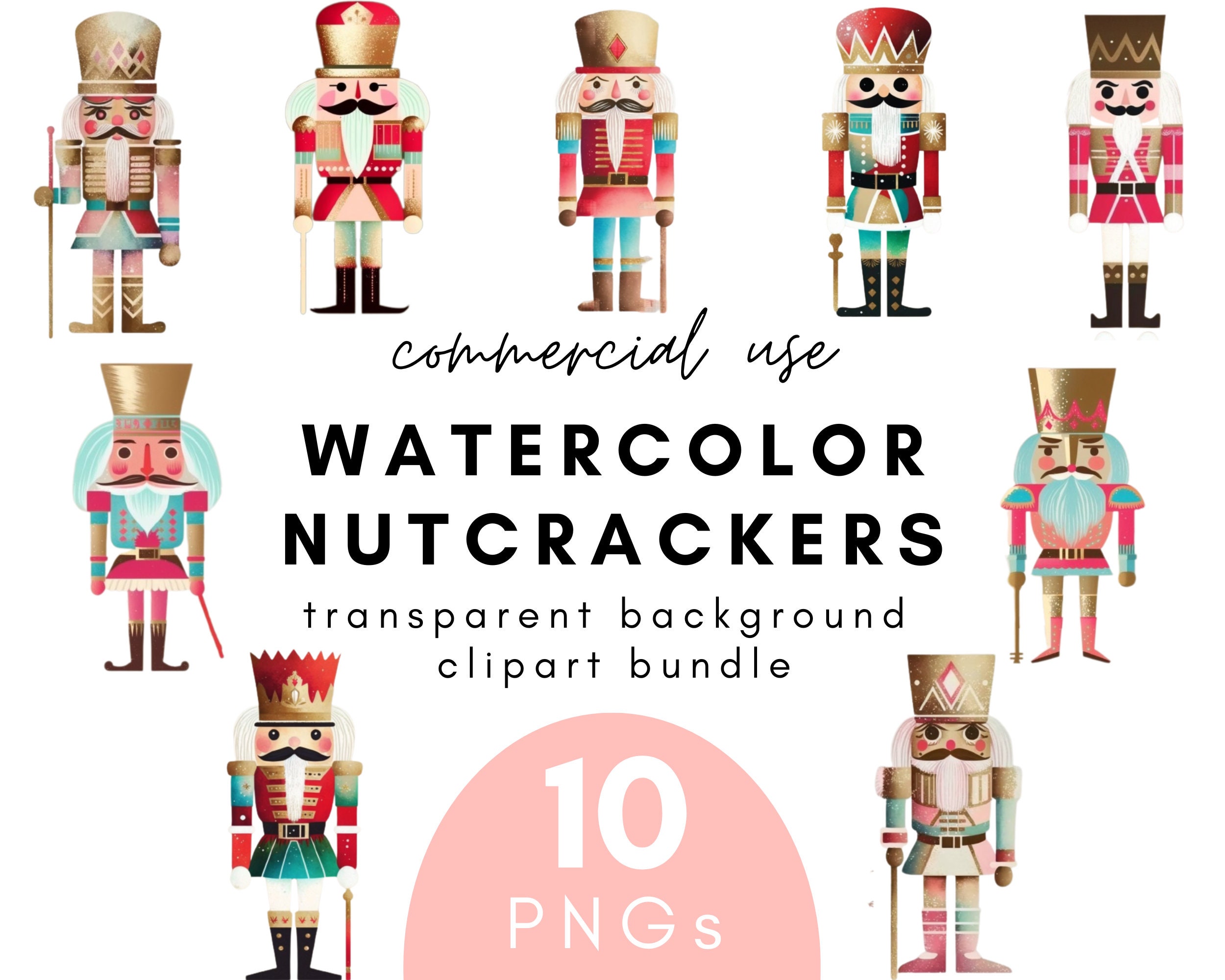Watercolor Christmas Nutcracker Clipart- 10 Transparent Background PNG ...