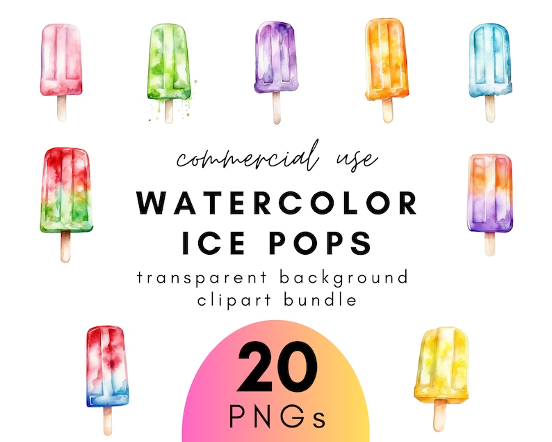 Colorful Watercolor Ice Pops Clipart- 20 Transparent Background PNG ...