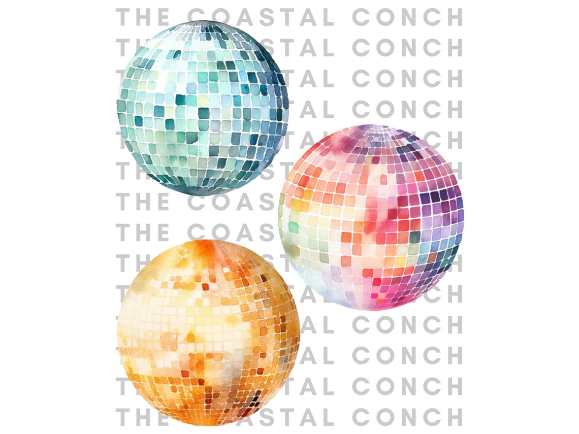 Watercolor Disco Ball Clipart- 20 Transparent Background PNG Commercial ...