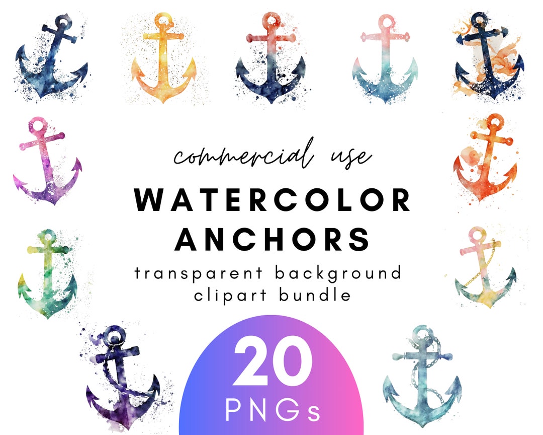 Nautical Watercolor Anchor Clipart- 20 Transparent Background PNG ...