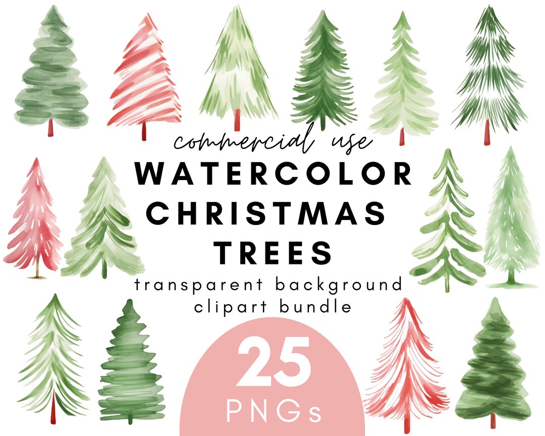 Watercolor Christmas Tree Clipart- 25 Transparent Background PNG ...