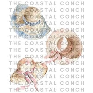 Watercolor Summer Hat Clipart- 20 Transparent Background PNG Commercial ...