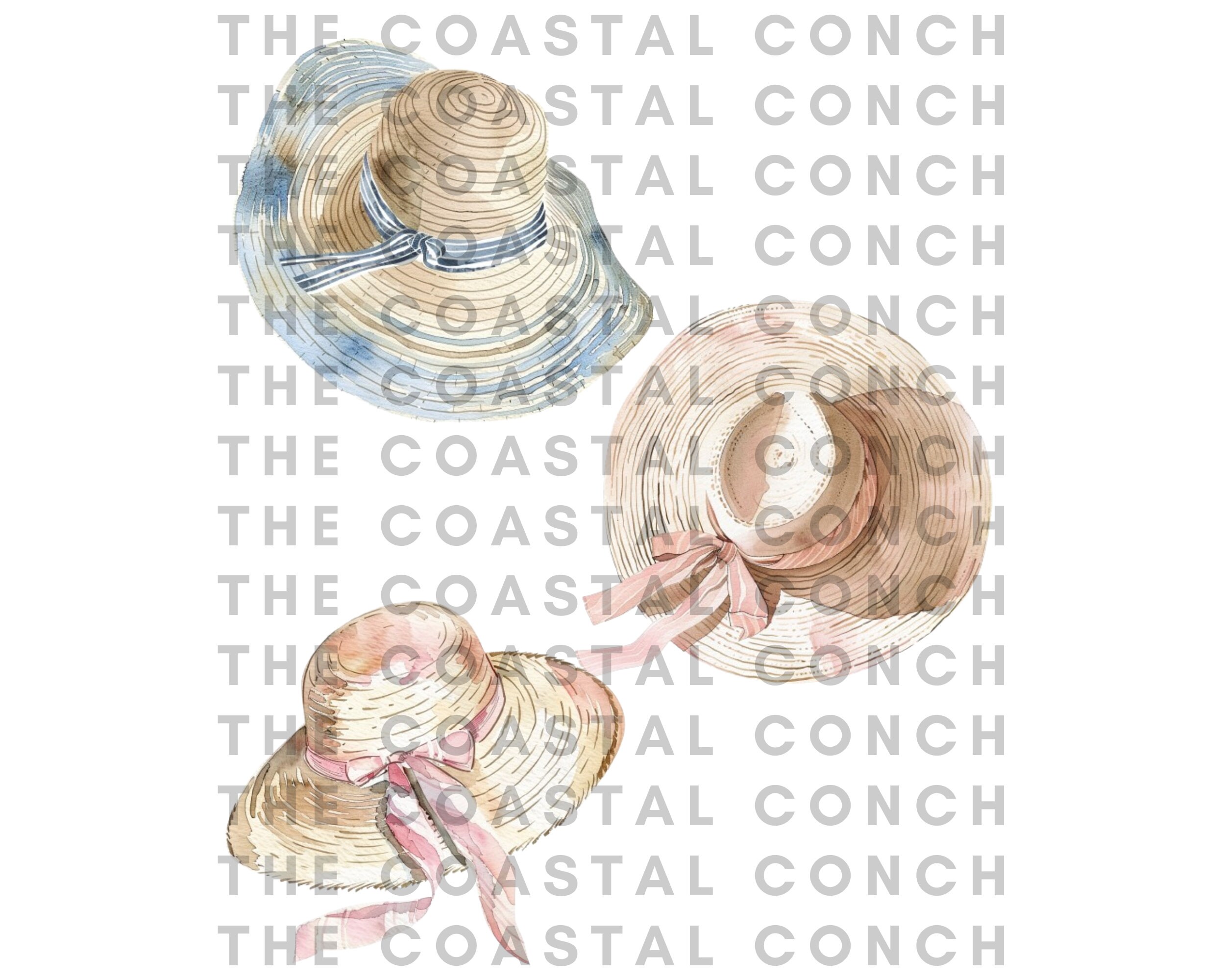 Watercolor Summer Hat Clipart- 20 Transparent Background PNG Commercial ...