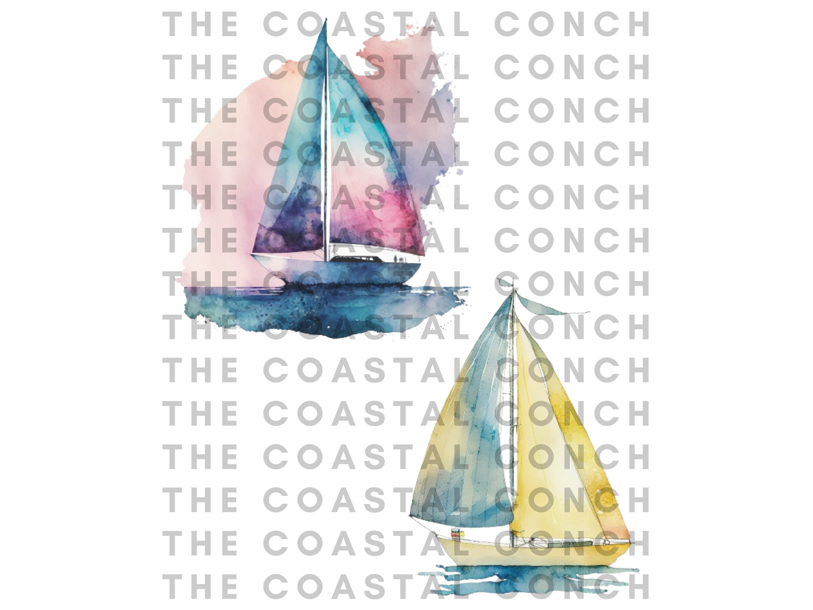 Nautical Watercolor Sailboat Clipart 20 Transparent Background PNG ...