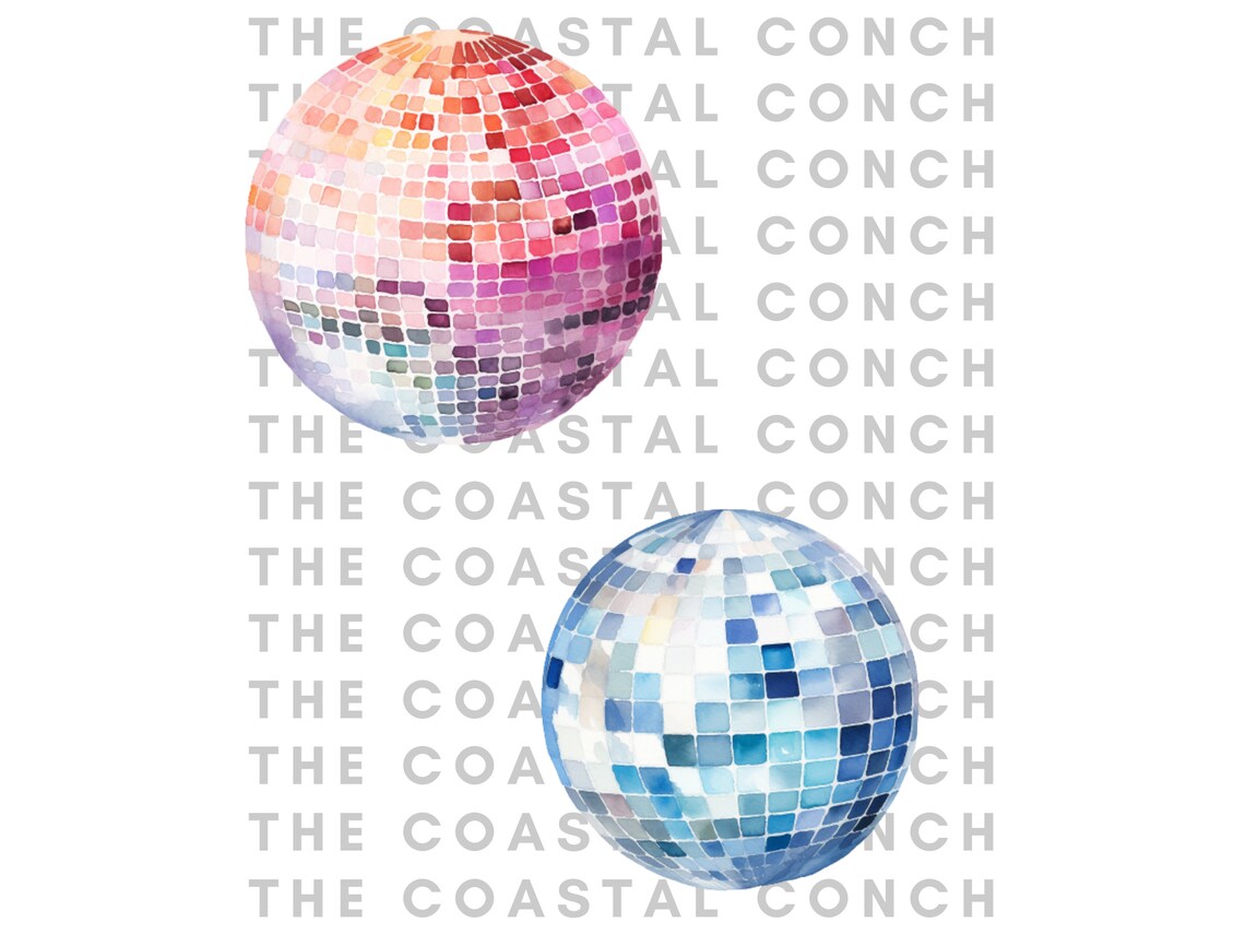 Watercolor Disco Ball Clipart- 20 Transparent Background PNG Commercial ...