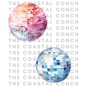 Watercolor Disco Ball Clipart- 20 Transparent Background PNG Commercial ...
