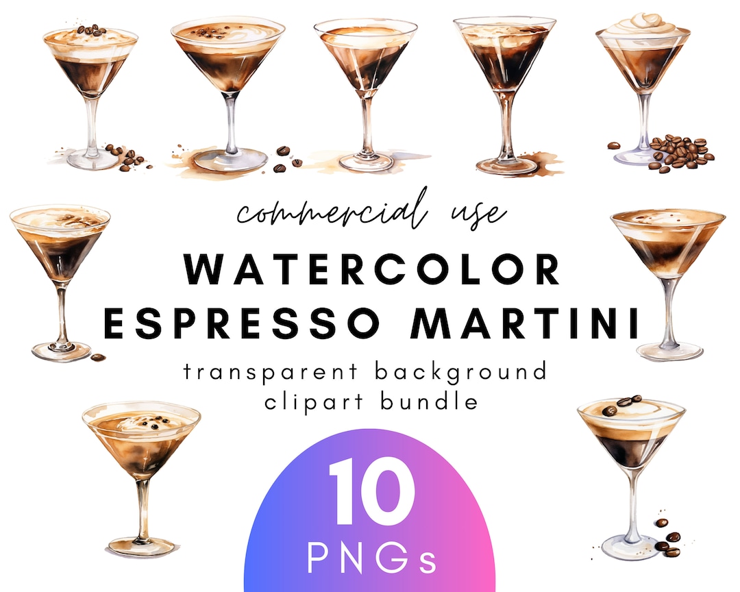 Watercolor Espresso Martini Clipart- 10 Transparent Background PNG ...