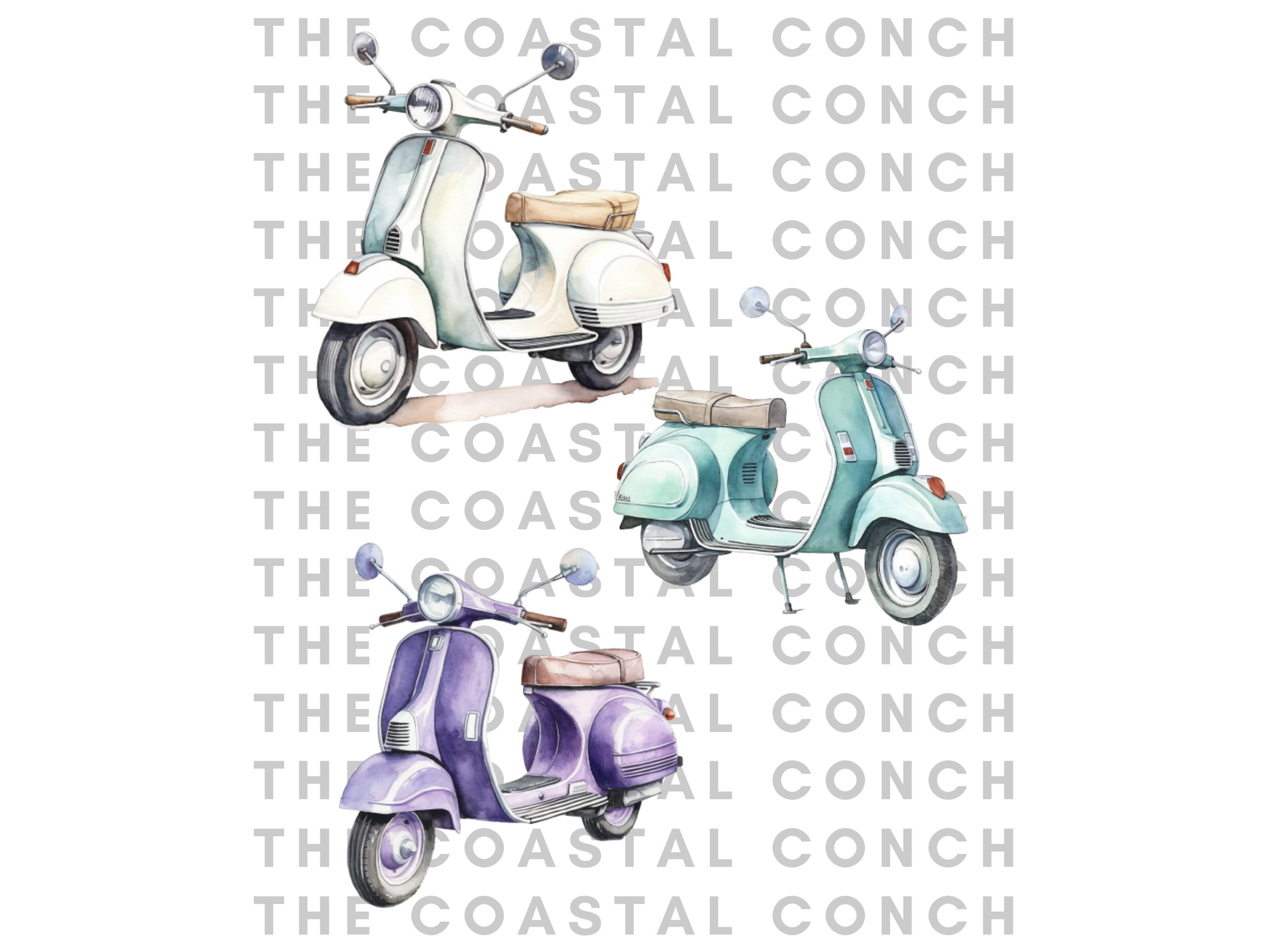 Vintage Watercolor Vespa Clipart- 20 Transparent Background PNG ...