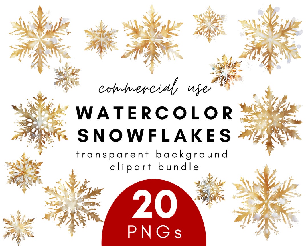 Watercolor Gold Snowflake Clipart- 20 Transparent Background PNG ...