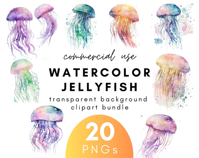 WATERCOLOR CLIPART, Jellyfish Clipart, Watercolour Ocean Sea Animal ...