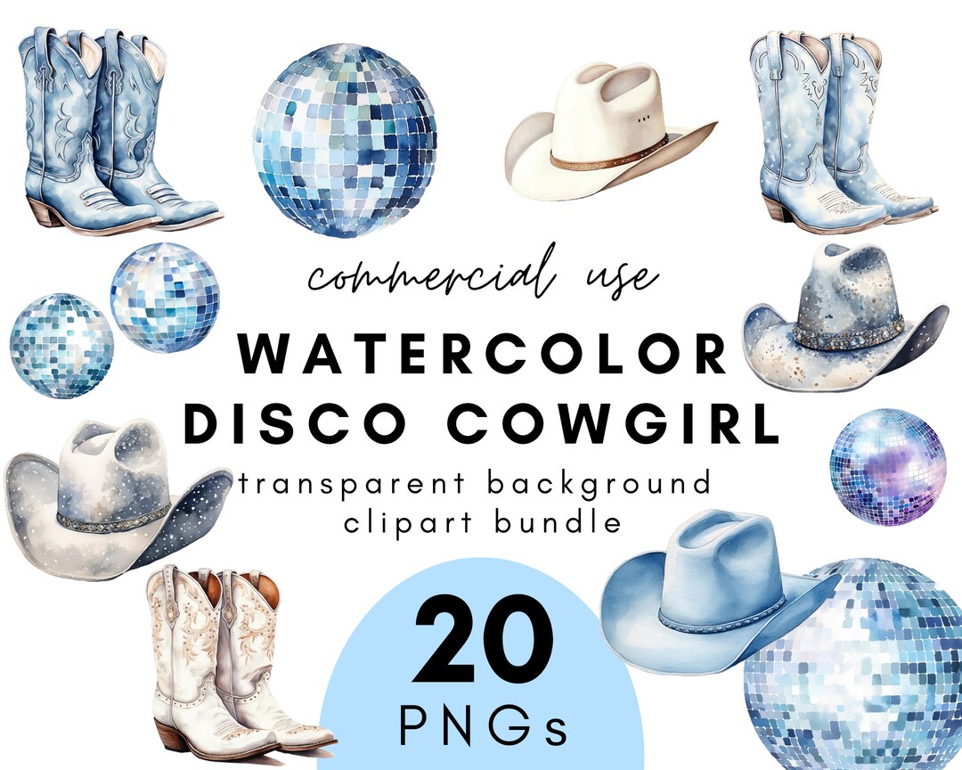 Blue Watercolor Disco Cowgirl Clipart- 20 Transparent Background PNG ...