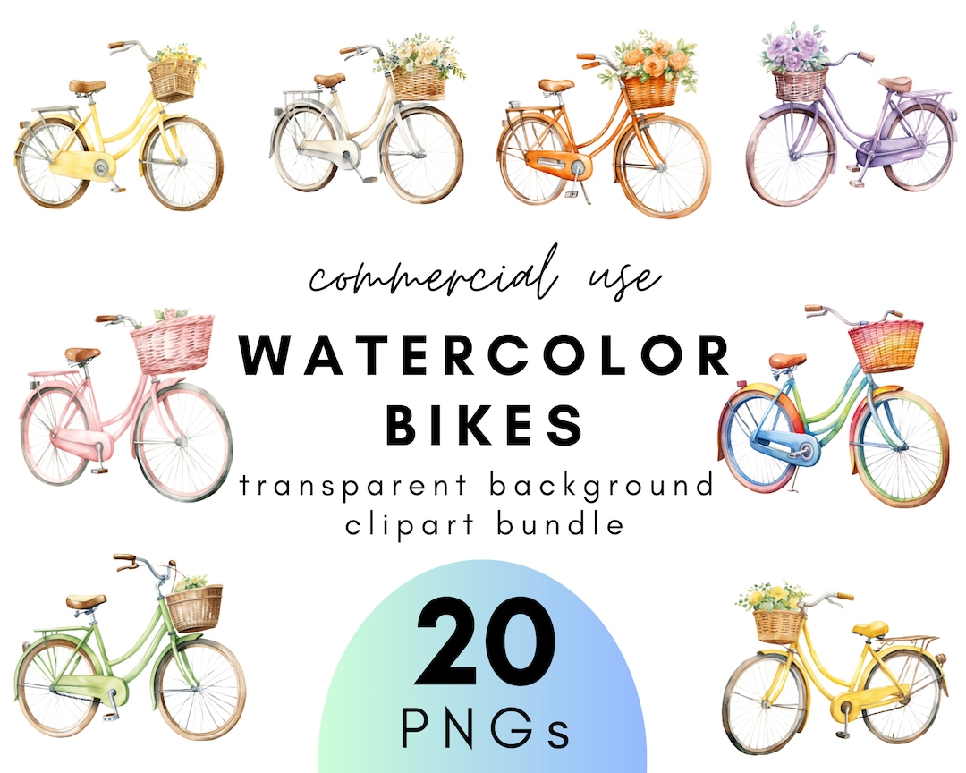Floral Watercolor Bike Clipart- 20 Transparent Background PNG ...