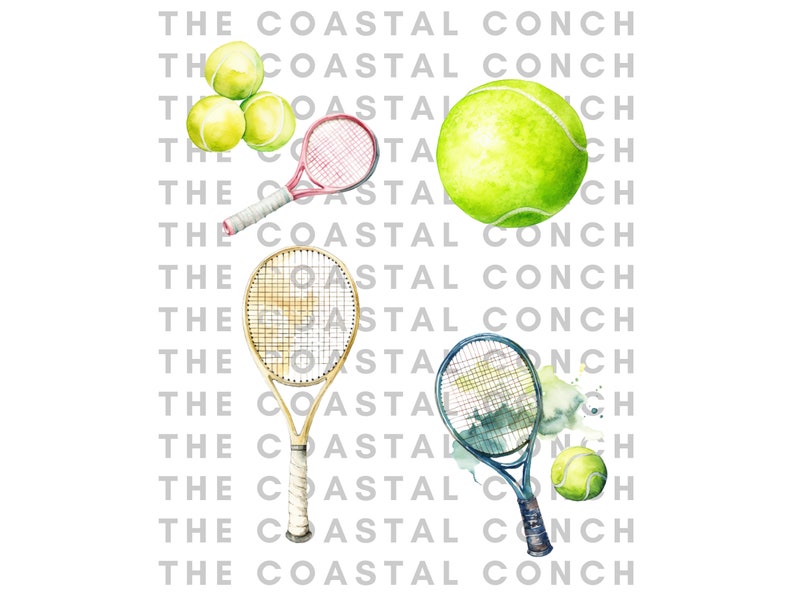 Watercolor Tennis Clipart- 20 Transparent Background PNG Commercial Use ...