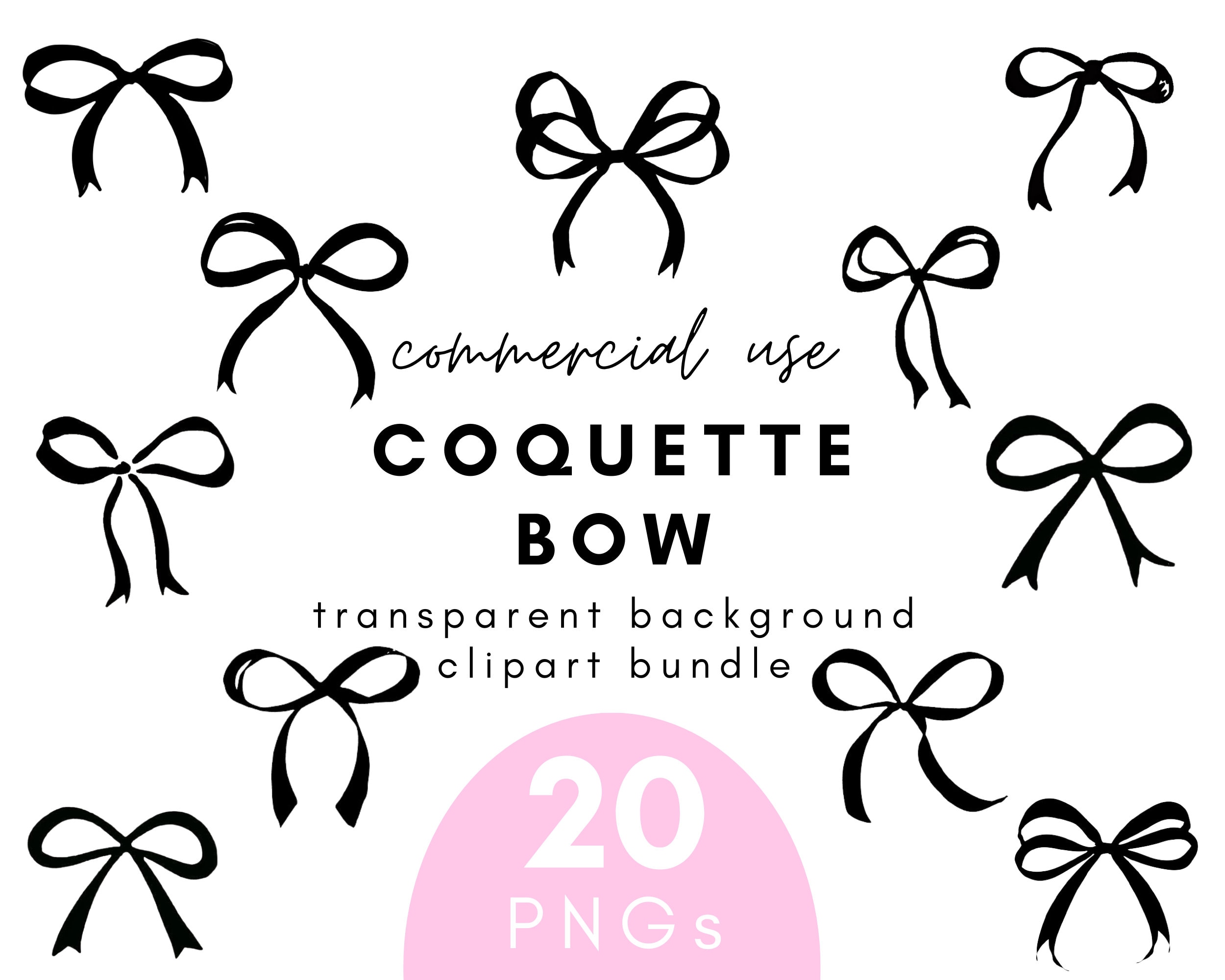 Coquette Bow Clipart- 20 Transparent Background PNG Commercial Use ...