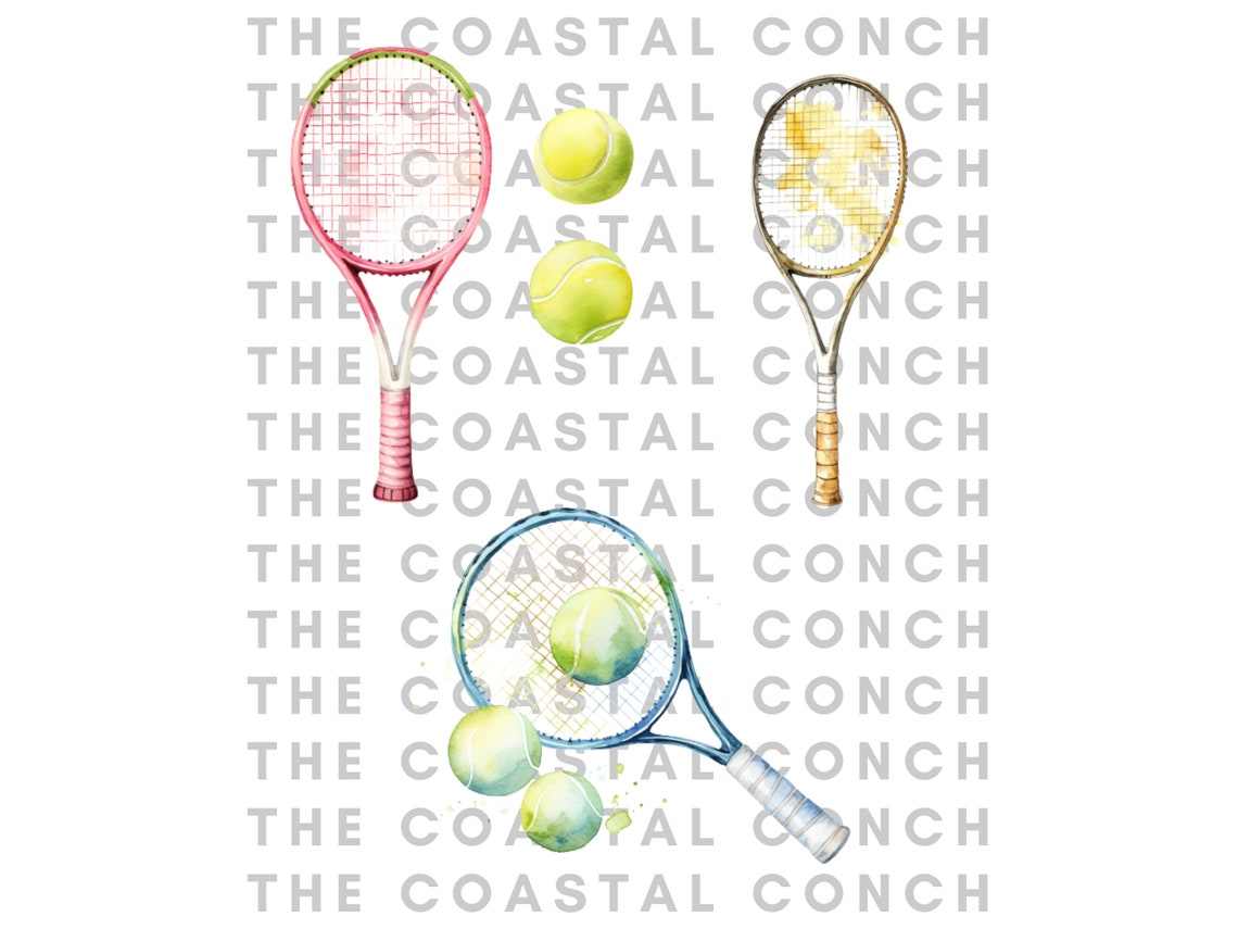 Watercolor Tennis Clipart- 20 Transparent Background PNG Commercial Use ...