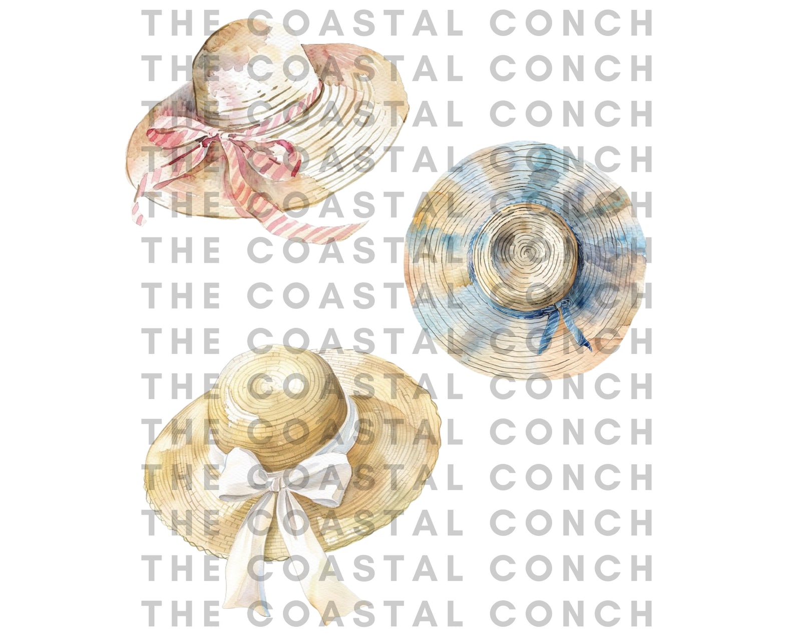 Watercolor Summer Hat Clipart- 20 Transparent Background PNG Commercial ...