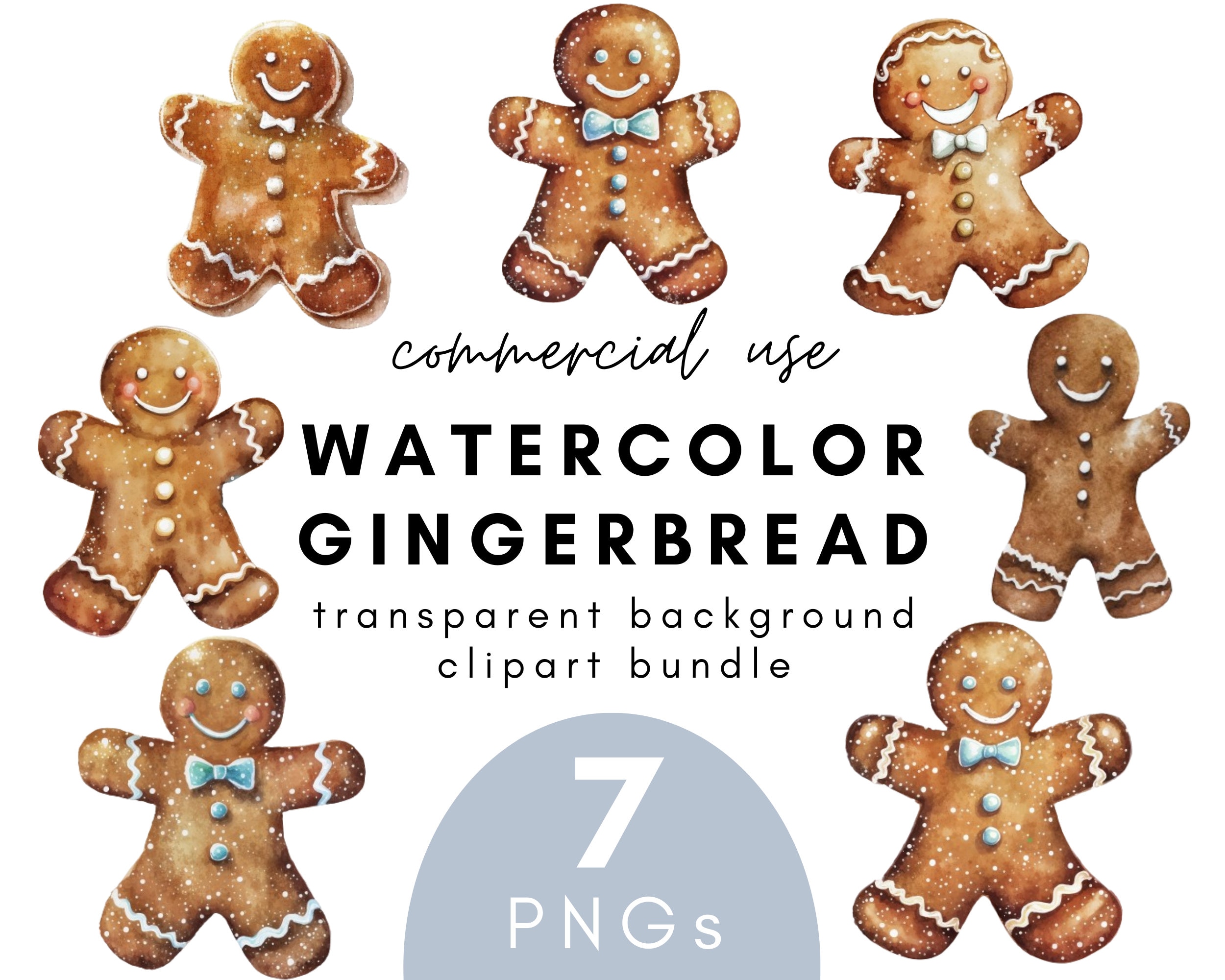Watercolor Gingerbread Clipart- 7 Transparent Background PNG Commercial ...