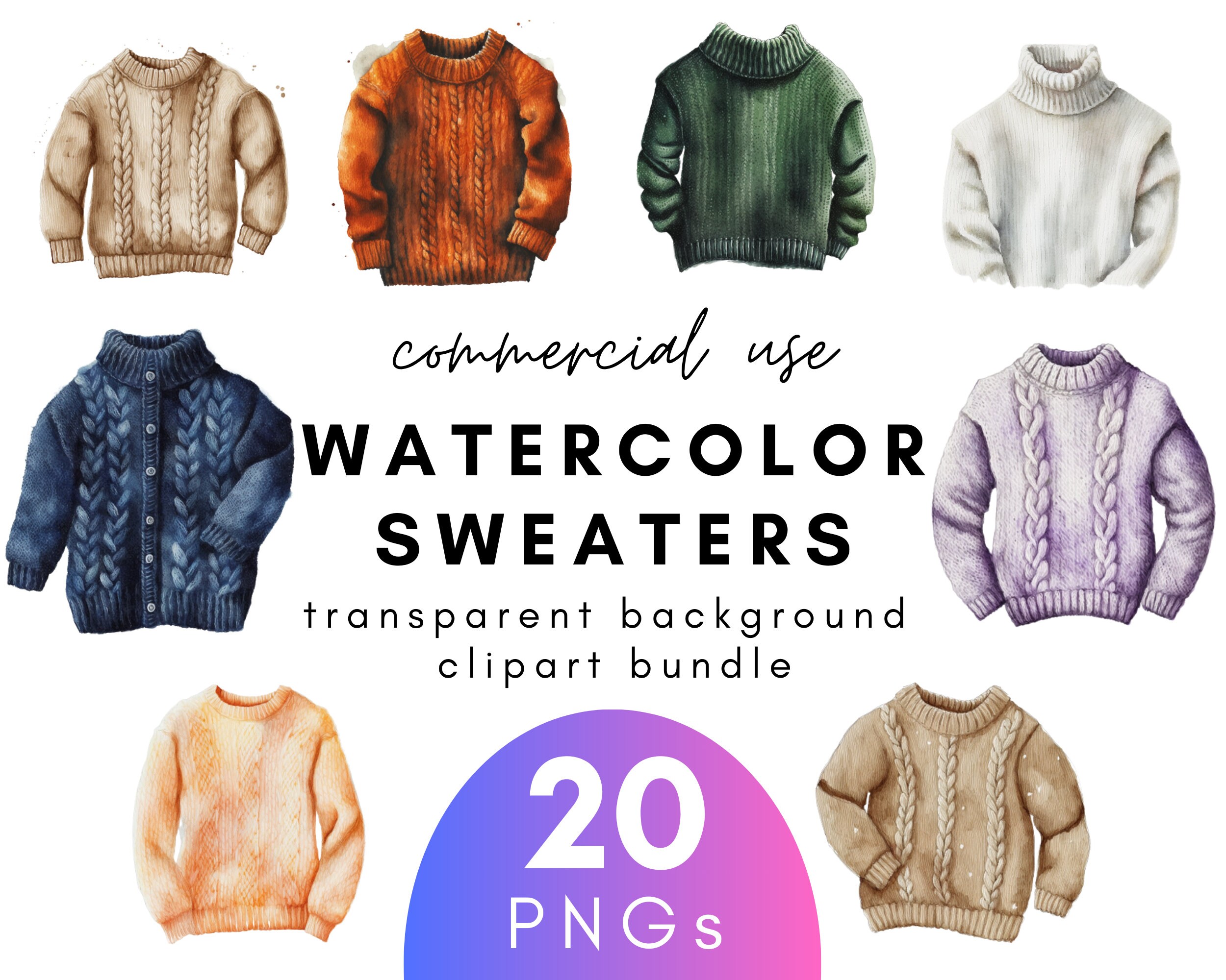 Fall Watercolor Sweater Clipart- 20 Transparent Background PNG ...