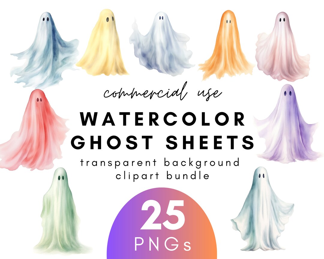 Spooky Watercolor Ghost Clipart- 25 Transparent Background PNG ...