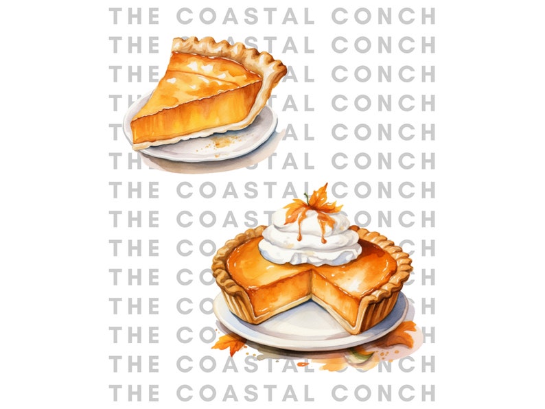 Autumn Watercolor Pumpkin Pie Clipart- 10 Transparent Background PNG ...