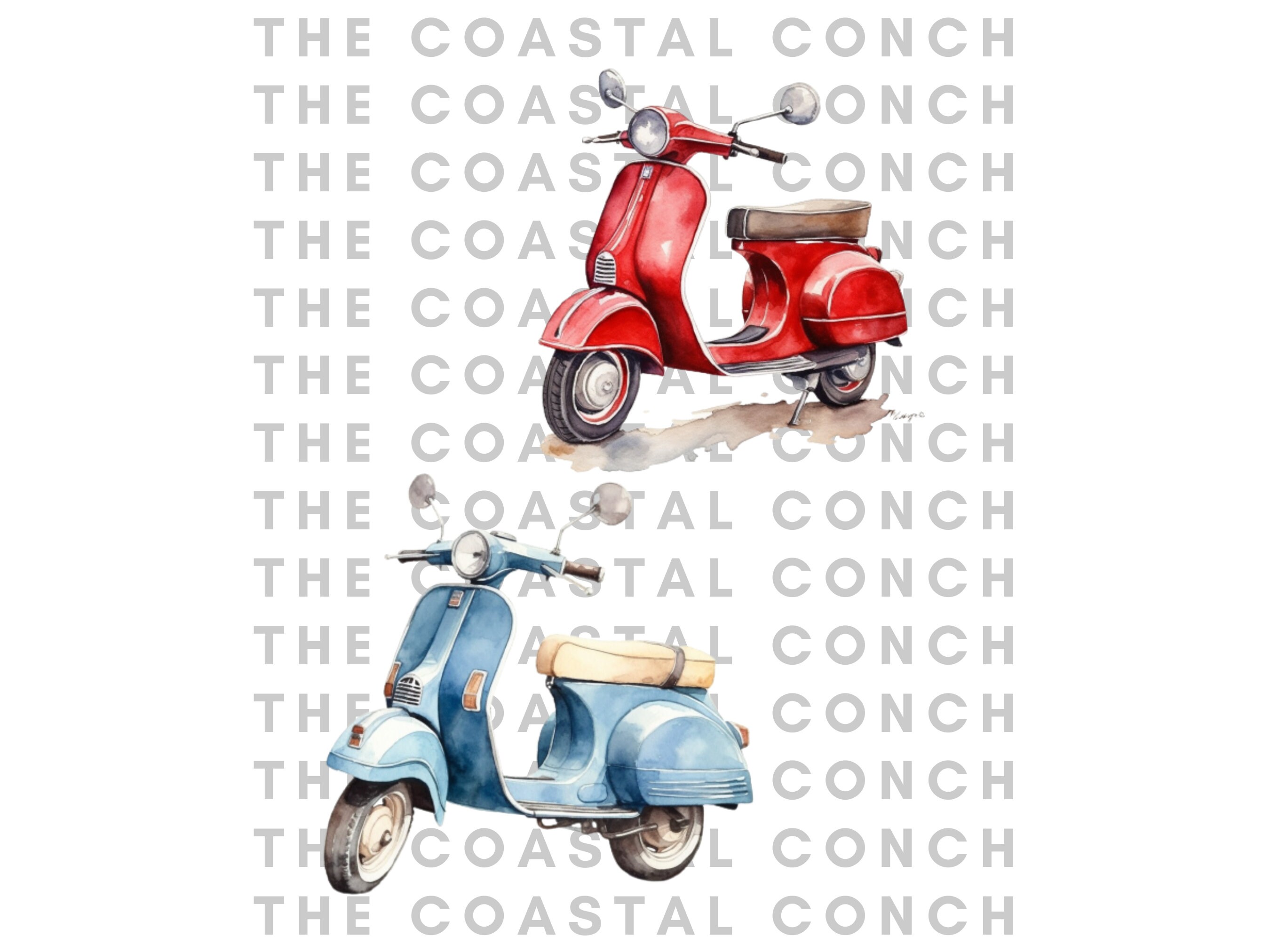 Vintage Watercolor Vespa Clipart- 20 Transparent Background PNG ...