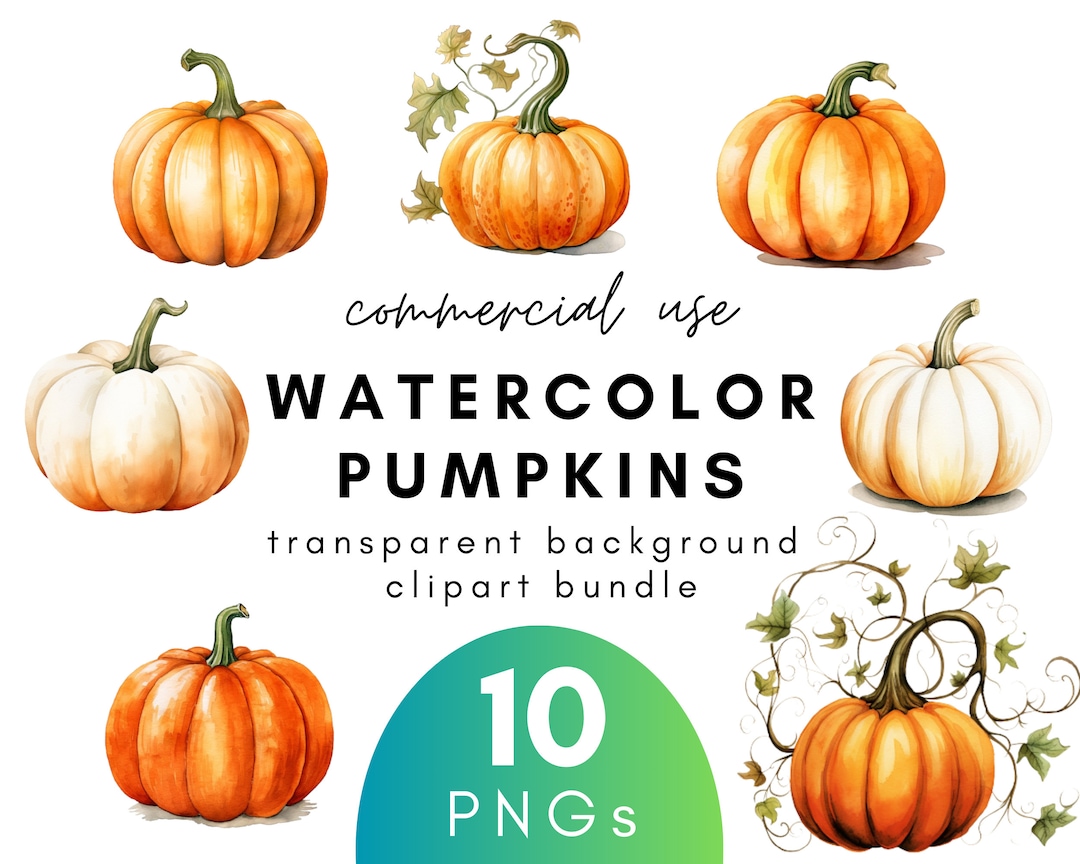 Fall Watercolor Pumpkin Clipart- 10 Transparent Background PNG ...