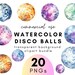 Watercolor Disco Ball Clipart 20 Transparent Background PNG Commercial ...