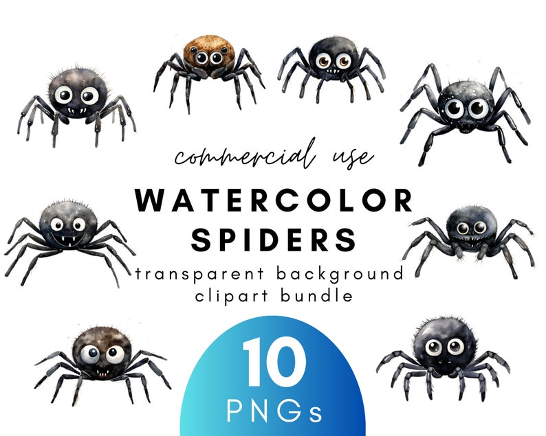 Cute Watercolor Spider Clipart- 10 Transparent Background PNG ...
