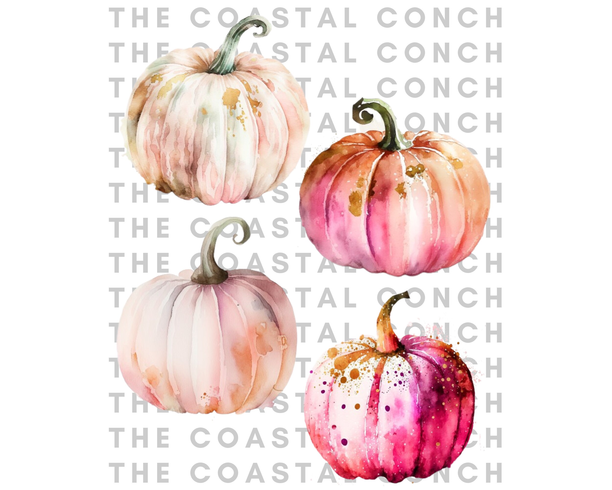 Fall Watercolor Pink Pumpkin Clipart- 20 Transparent Background PNG ...