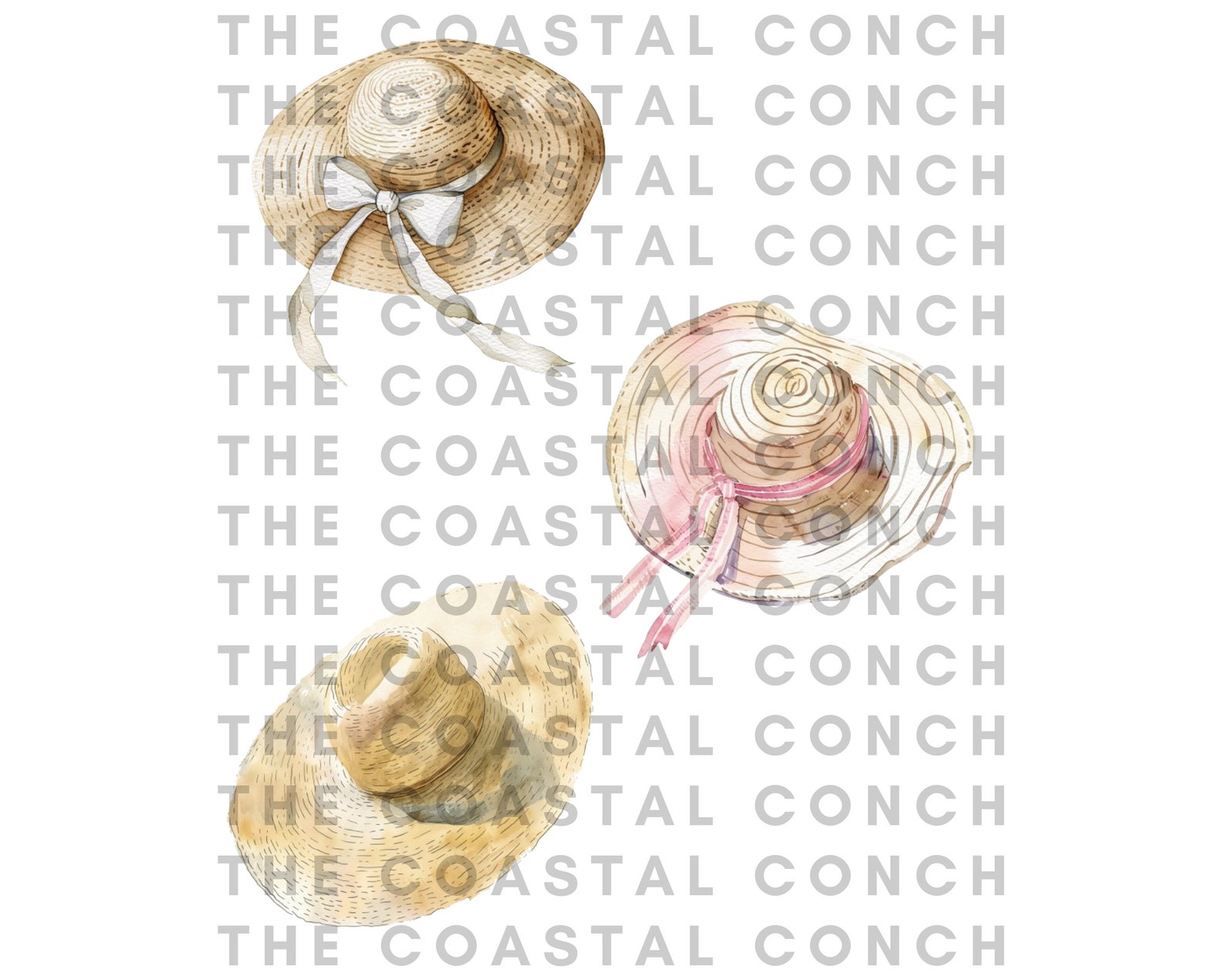 Watercolor Summer Hat Clipart- 20 Transparent Background PNG Commercial ...