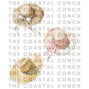 Watercolor Summer Hat Clipart- 20 Transparent Background PNG Commercial ...