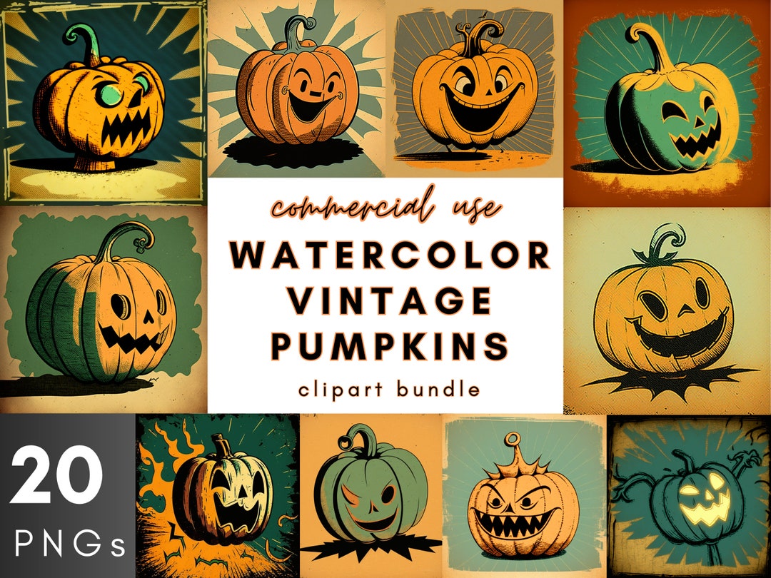 Vintage Pumpkin Clipart- 20 Retro PNG Commercial Use Instant Download ...