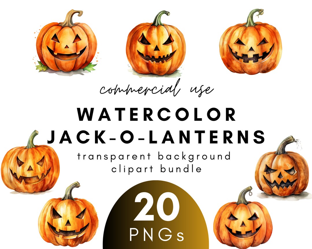 Fall Watercolor Jack-o-lantern Clipart- 20 Transparent Background PNG ...
