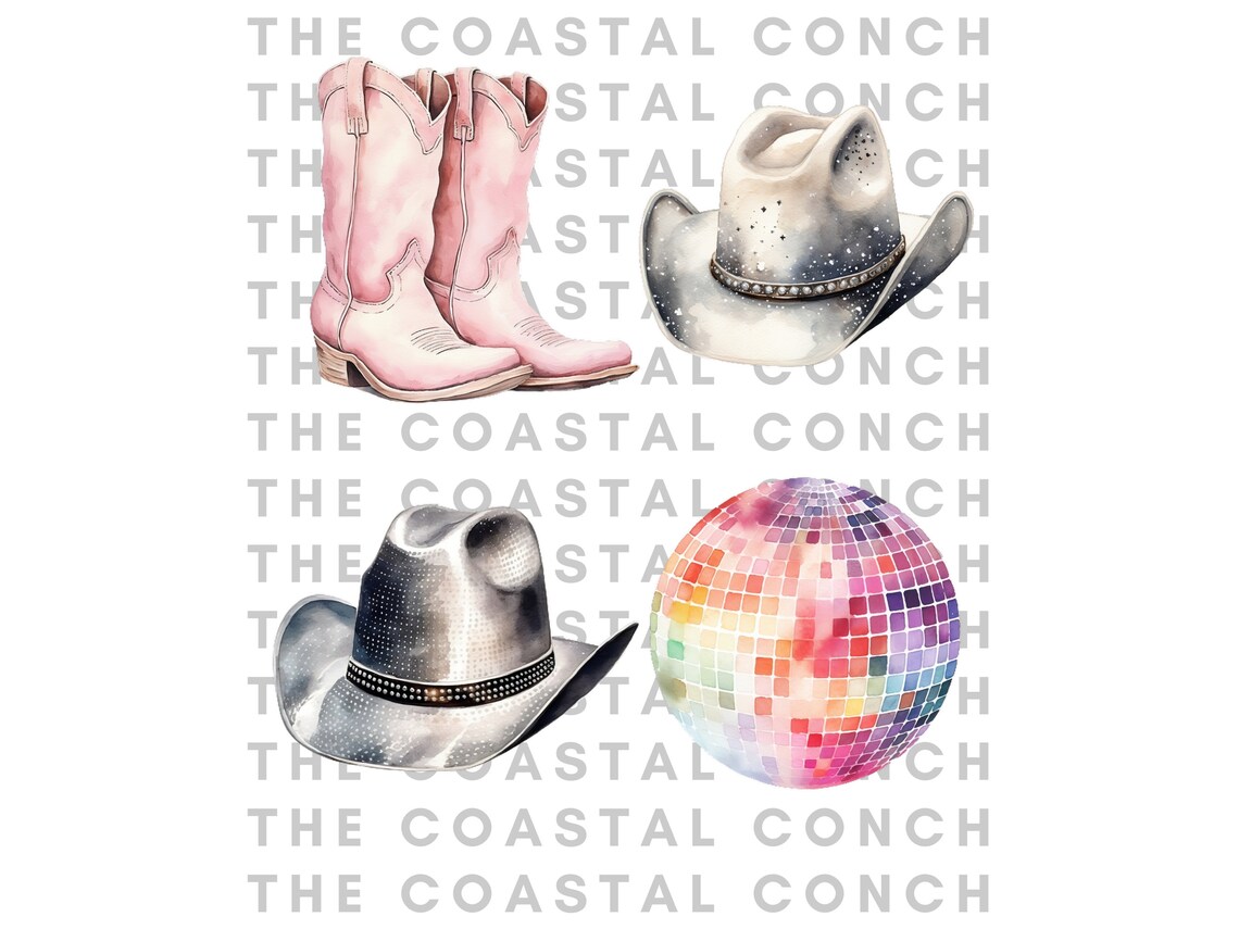 Pink Watercolor Disco Cowgirl Clipart- 20 Transparent Background PNG ...