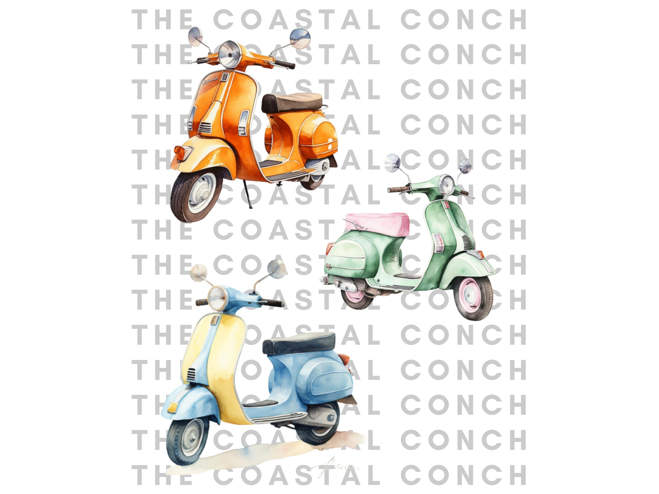 Vintage Watercolor Vespa Clipart- 20 Transparent Background PNG ...