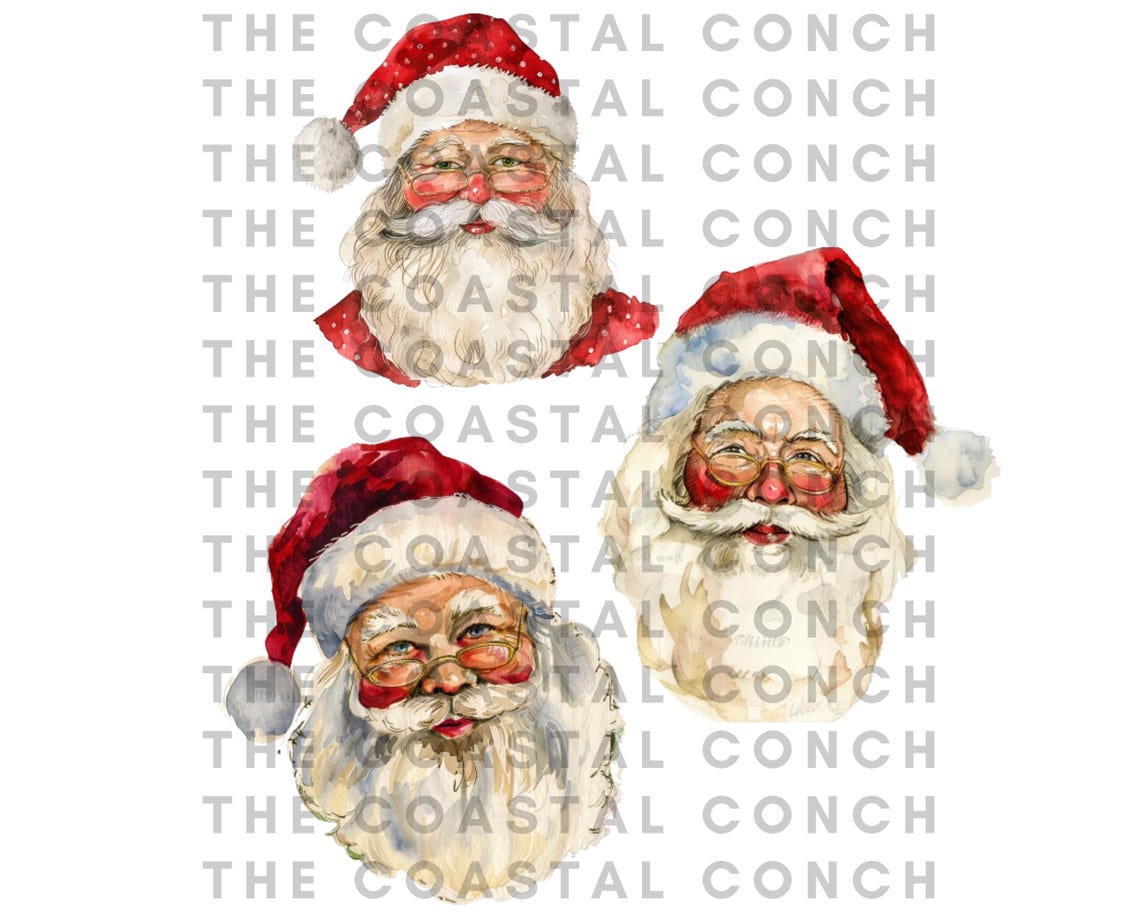 Vintage Watercolor Santa Claus Clipart- 10 Transparent Background PNG ...