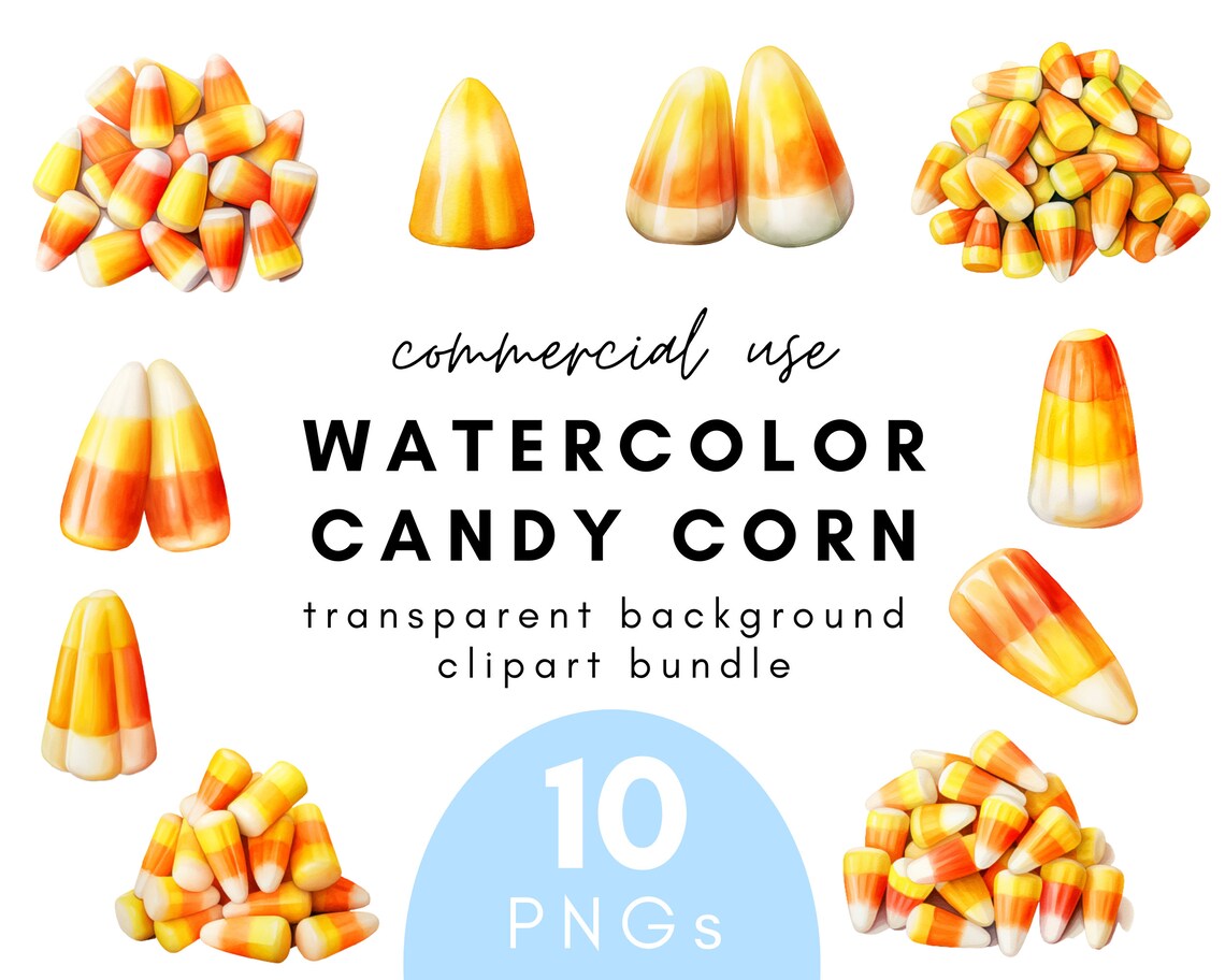 Watercolor Candy Corn Clipart- 10 Transparent Background PNG Commercial ...