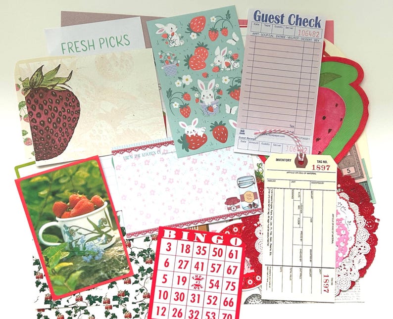 Strawberry Themed Ephemera Pack (includes Over 55 Mix of Vintage ...