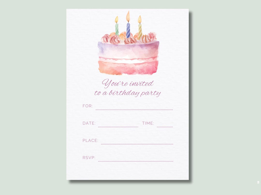 Birthday Cake Watercolor Fill-in Birthday Invitation, Printable Blank ...